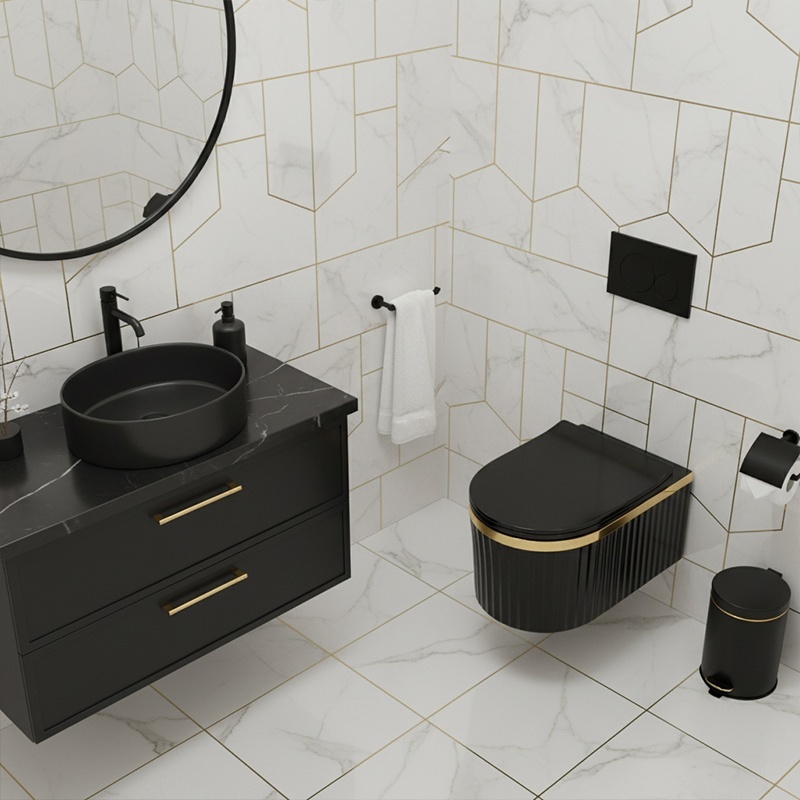 MISKA WC WISZĄCA RIMLESS LUMA-BL-GL-RIM-03 CZARNA DESKA WOLNOOPADAJĄCA ...